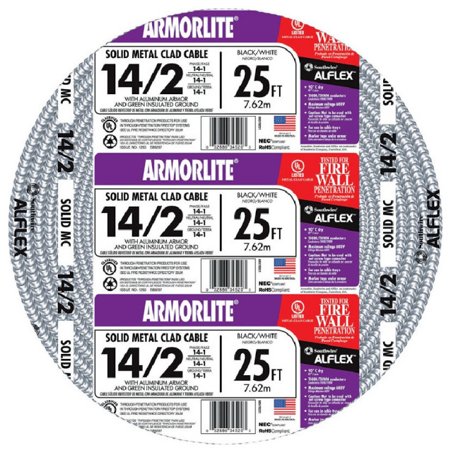 Armorlite 68579221 Aluminum Armored MC Cable, 25 Feet L - Traditional ...