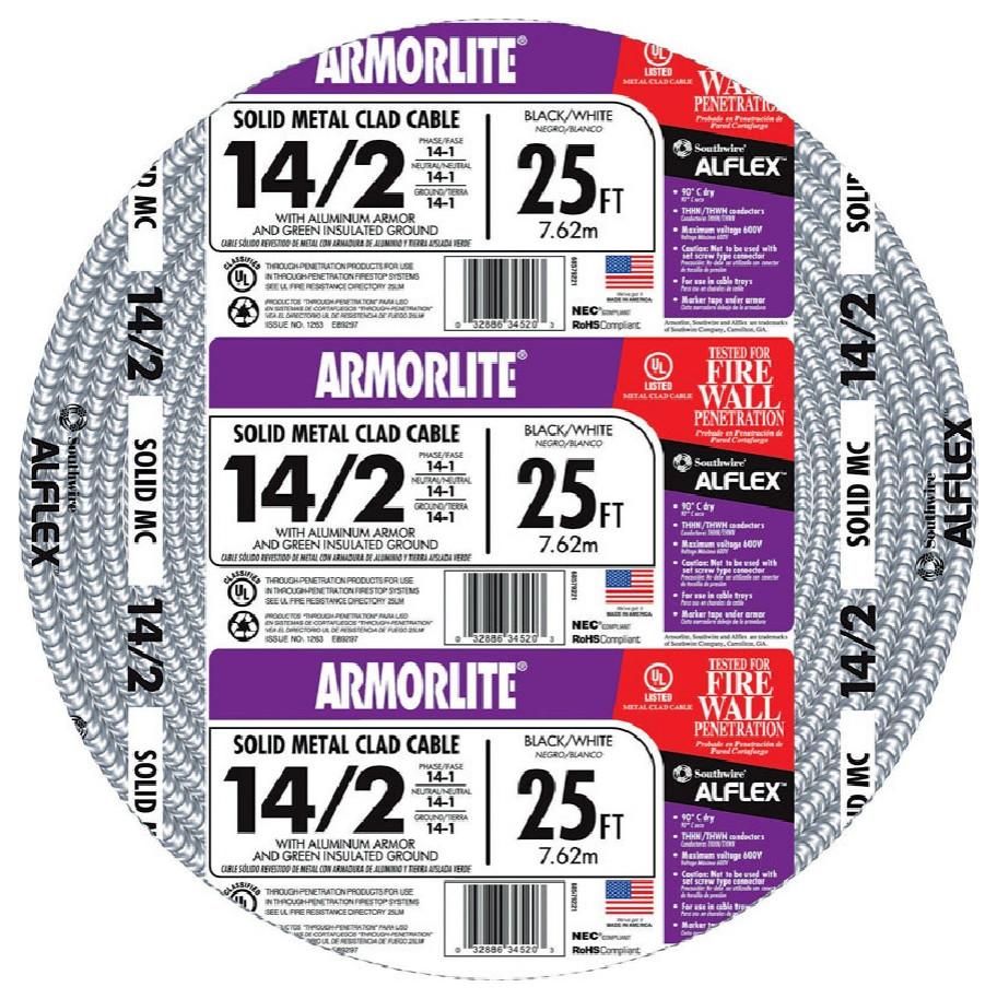 Armorlite 68579221 Aluminum Armored MC Cable, 25 Feet L - Traditional ...
