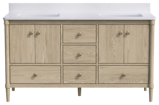 Solid Wood Bathroom Vanity with Carrara White Quartz Top in Oak ...
