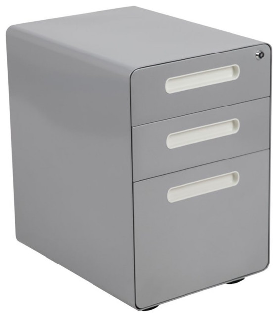 Flash Furniture 3 Drawer Modern Mobile File Cabinet in Black ...