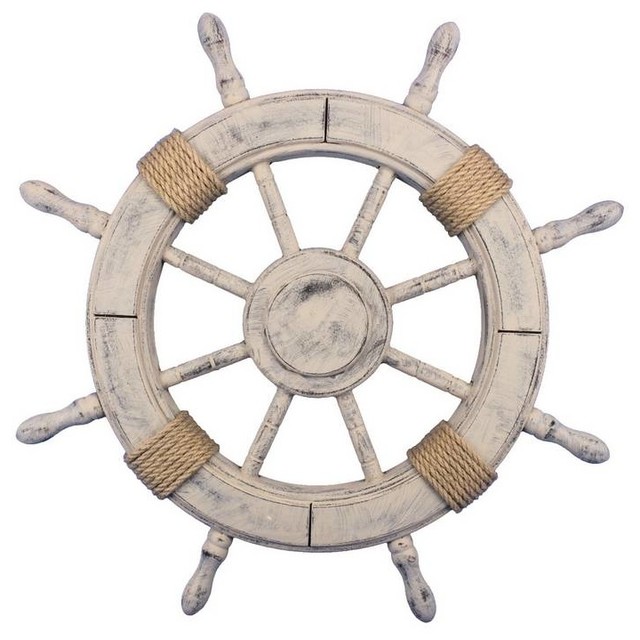 Rustic Decorative Ship Wheel 24'', Wooden Ships Wheel, Boat Steering ...
