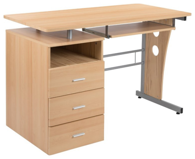 Bowery Hill 3 Drawers Wood/Steel Pedestal Computer Desk in Maple ...