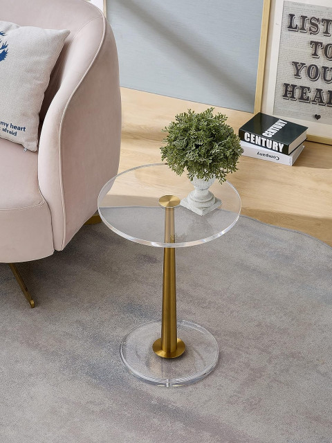 Elegant End Table, Pedestal Pole Base & Round Clear Acrylic Top ...
