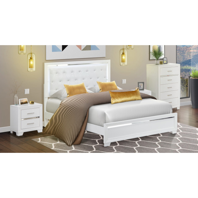 4-Piece Bedroom Set With Queen Bed 2 Small Nightstand, Chest Dresser ...