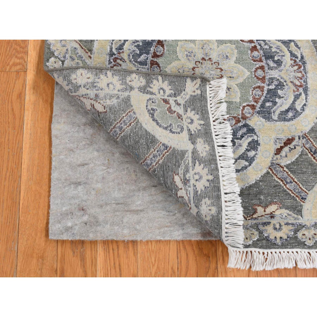 Nevada Gray Silk With Wool Neo Classic Design Hand Knotted Runner Rug 2 ...