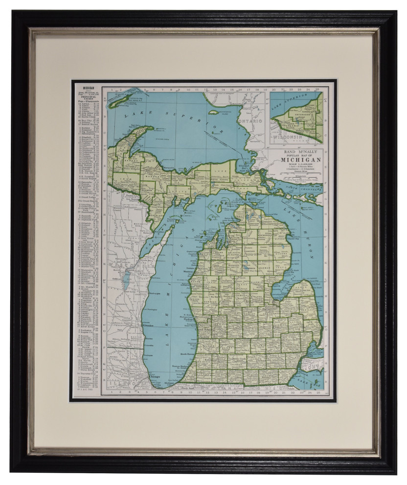 Original Vintage 1940s Michigan Map, Framed - Traditional - Prints And ...