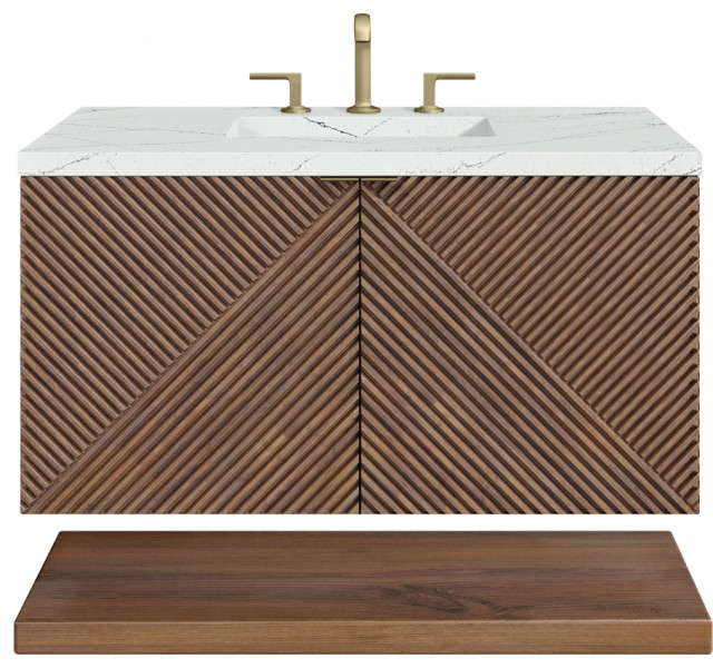 36" Chestnut Floating Single Sink Bath Vanity Silestone Quartz, James ...