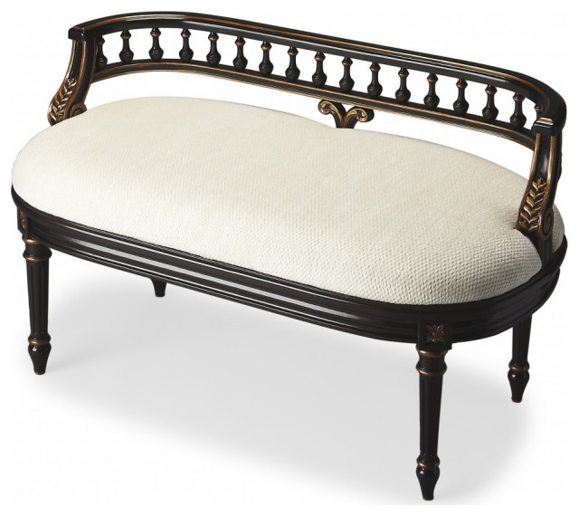 Vintage Look Black and Brown Bench - Traditional - Upholstered Benches ...