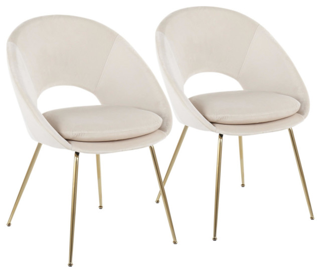 Metro Contemporary Chair, Gold Metal/Cream Velvet, Set of 2 ...