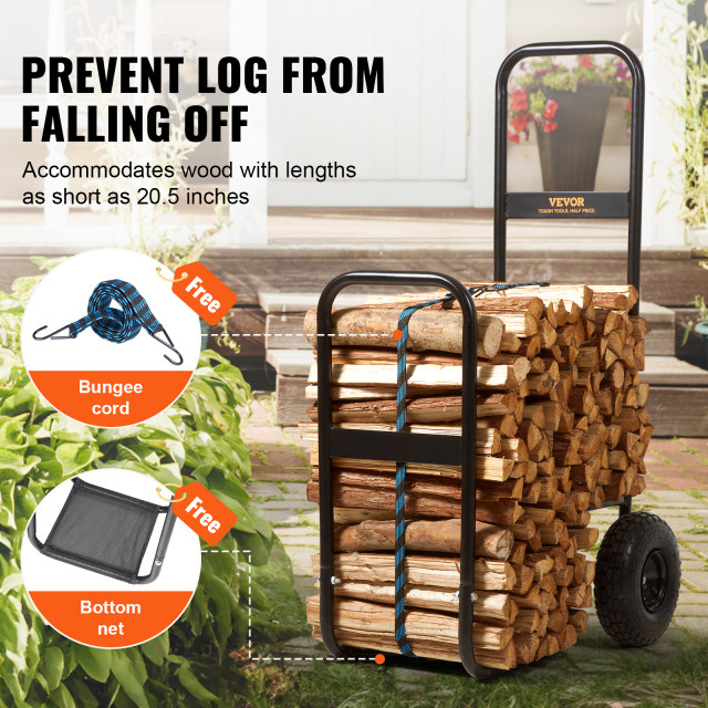 VEVOR Firewood Log Cart Wood Mover Hauler 250lbs Capacity on Rubber ...