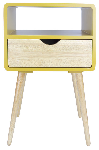 HomeRoots Modern Flair Mustard Yellow and Natural Storage End Table ...