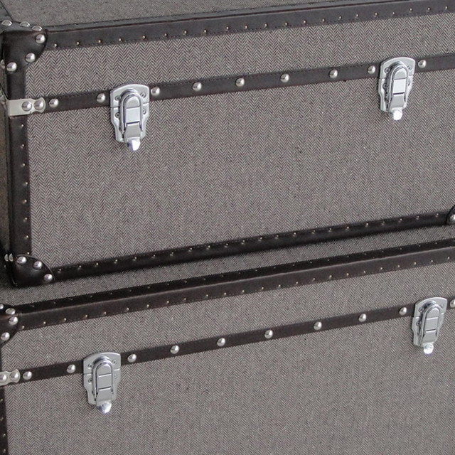 Fabric Upholstered Rectangular Trunk with Nailhead Details, Gray, Set ...