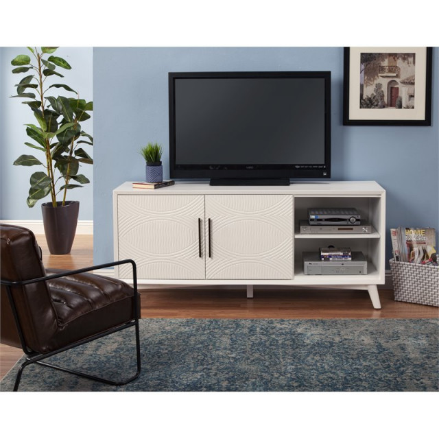 Alpine Furniture Tranquility Wood TV Console in White - Midcentury ...