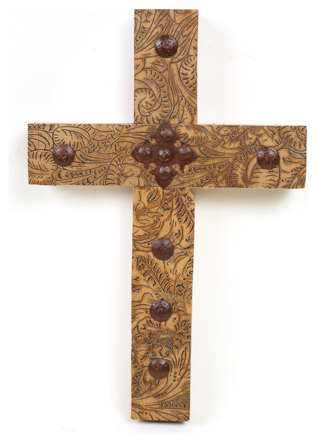 Rancho Adobe Tooled Leather Cross - Traditional - Wall Accents - by ...