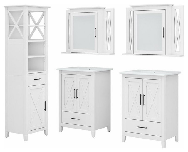 Bush Key West Engineered Wood Vanity Set with Linen Tower in White Ash ...