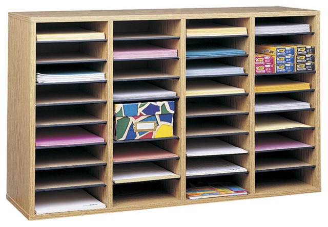 Safco Medium Oak 36 Compartment Wood Adjustable File Organizer Light ...