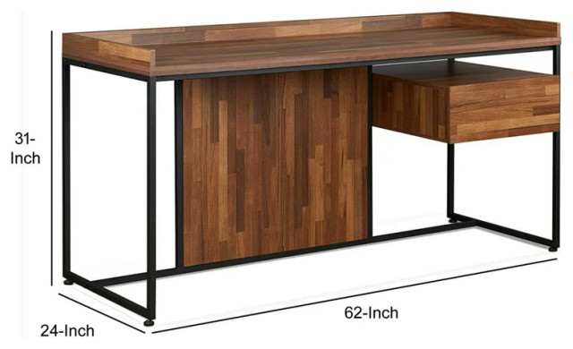 Modern Desk, Minimalist Design With Metal Frame & Multi Tone Brown ...