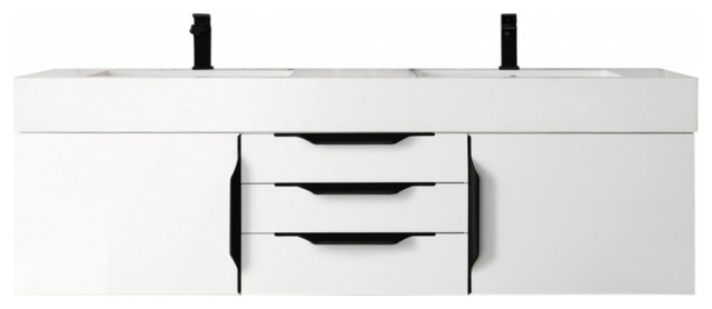 59 Inch White Floating Double Sink Bath Vanity Black Metal Base, James ...