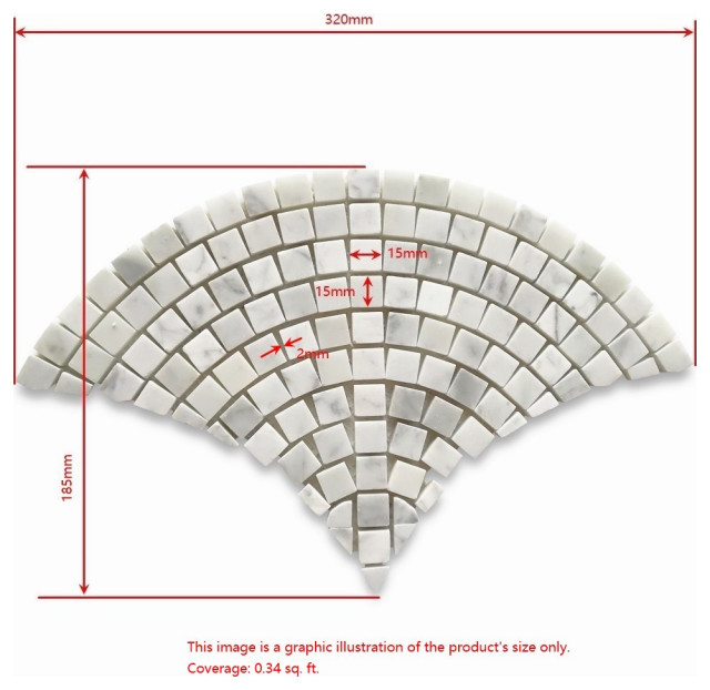 Carrara Marble Fish Scale European Fan Mosaic Tile Bardiglio Honed, 1 ...