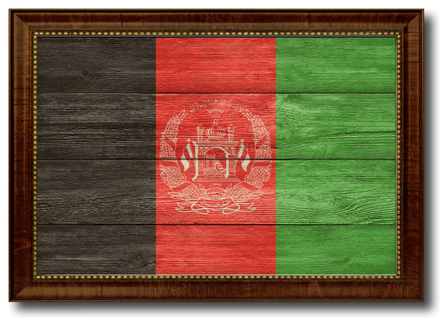 Afghanistan Country Textured Flag Print With Brown Gold Frame, 15" x 21 ...