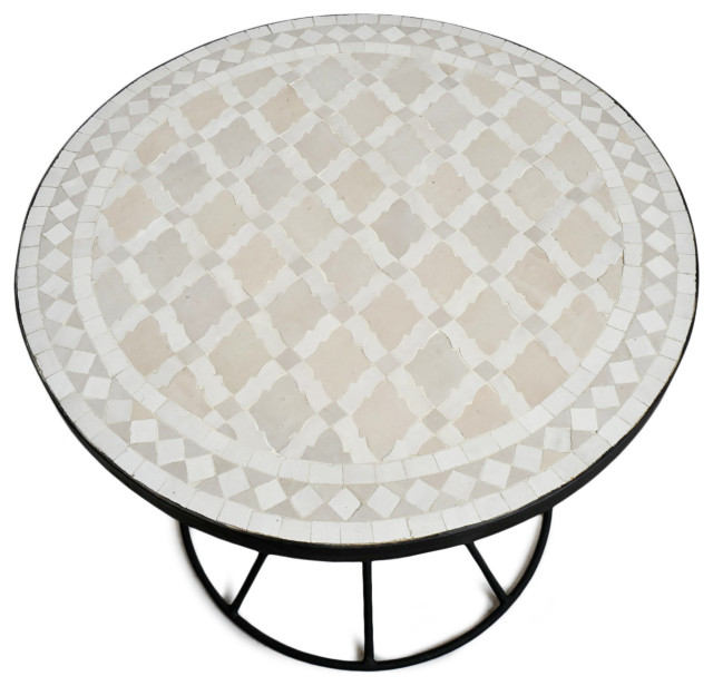 Outdoor Round Mosaic Tile Side Table - Mediterranean - Outdoor Side ...