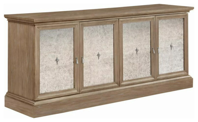 Traditional Sideboard, Wooden Frame With Mirror Panel Accents ...