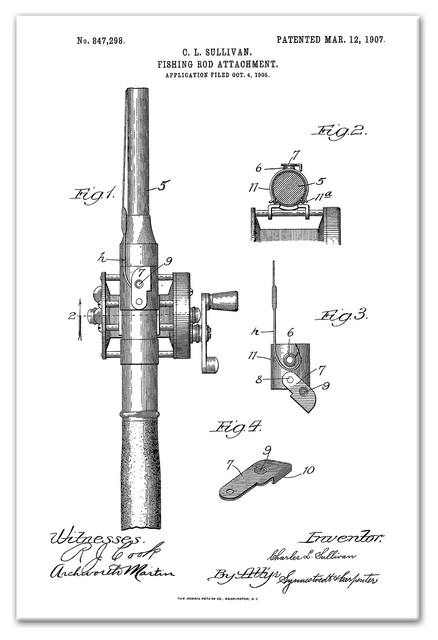 Vintage Fishing Rod Patent 20"x30" Print on Canvas - Industrial ...