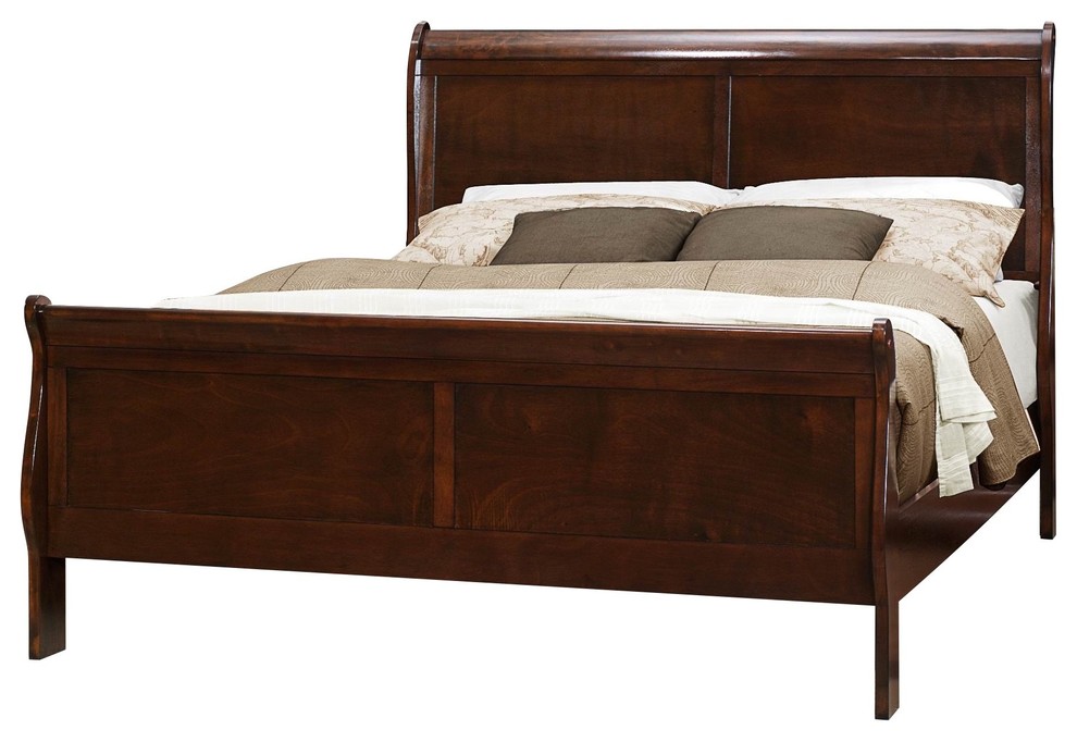 Modern Louis Philippe Queen Sleigh Bed Burnish Cherry Queen