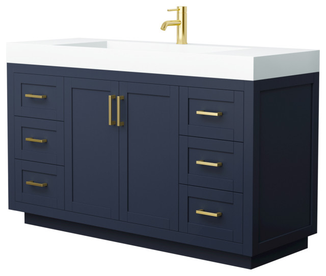 Miranda 60" Dark Blue Single Vanity, 4" White Top, Integrated Brushed ...