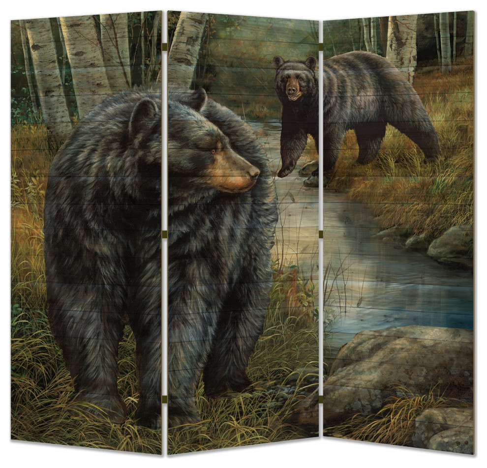 Room Screen, Birchwood Bears, 68"x68", 68"x68" - Rustic - Screens And ...