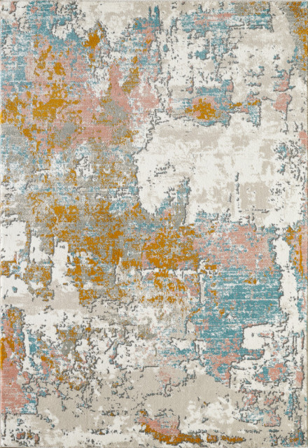Abani Porto PRT130A Contemporary Distressed Blue and Burnt Orange Area ...