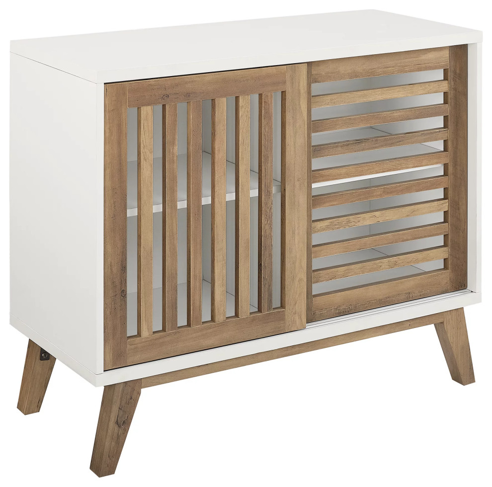 Retro Modern Storage Cabinet, Sliding Slatted Doors - Midcentury ...