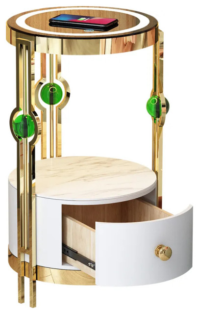 Modern Nightstand with LED Light Bedside Table with Wireless Charging ...