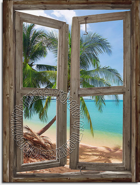 Beach Cabin Window Mural #3 Peel & Stick (1 piece) Canvas Wall Mural ...