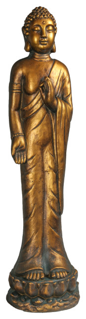 Standing Buddha Fiberstone Figurine with Vitarka Mudra, Distressed Gold ...