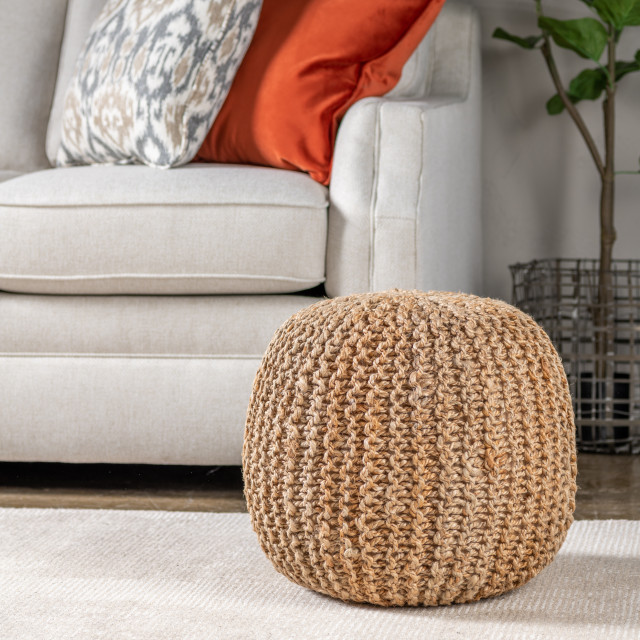 Olivia Jute Handmade Pouf - Beach Style - Floor Pillows And Poufs - by Crestview Collection | Houzz