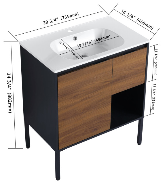 BNK Freestanding Bathroom Vanity Gel Sink, with Soft Close Door, 30x18 ...