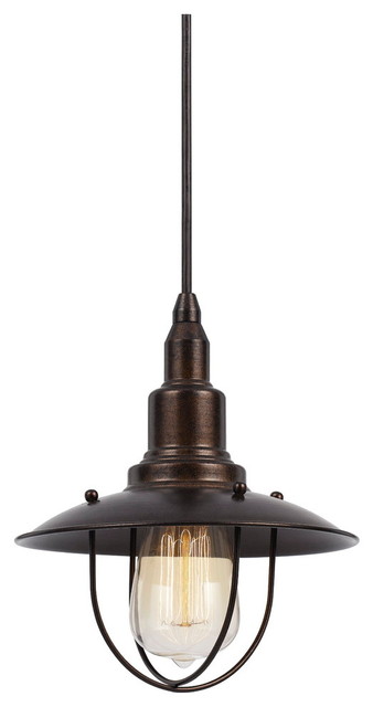 120V Medium Base Pendant Light, Rust Finish - Beach Style - Pendant ...