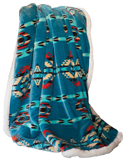 Turquoise Southwestern Extra Plush Sherpa Throw Blanket - Southwestern ...