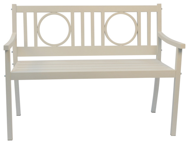 Gramercy Outdoor Metal Bench, White - Transitional - Outdoor Benches ...