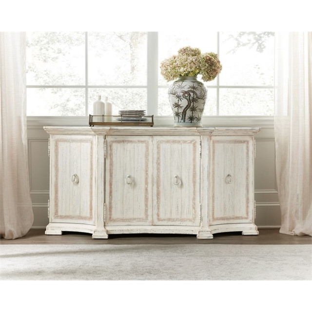 Traditions Four Door Buffet in Distressed Beige Wood Finish - French ...