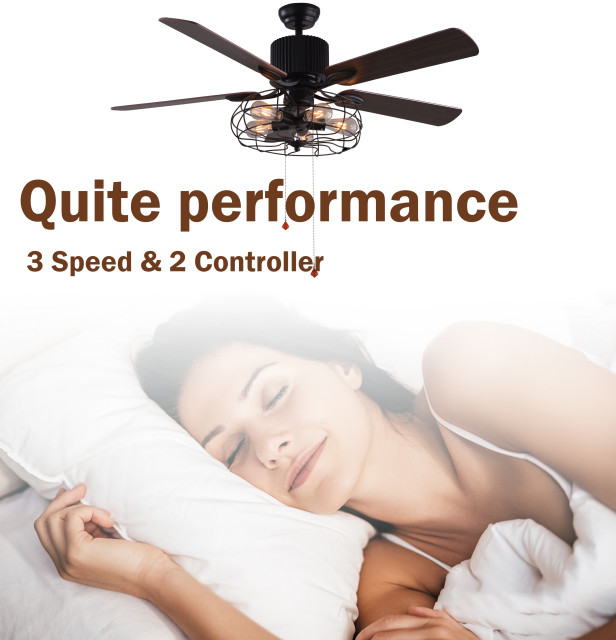 5-Light Black Industrial Ceiling Fan with Remote and Light, Reversible ...