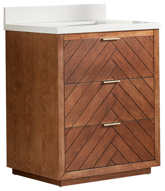 Barcelona 30 inch wood single sink vanity with marble and ceramic sink ...