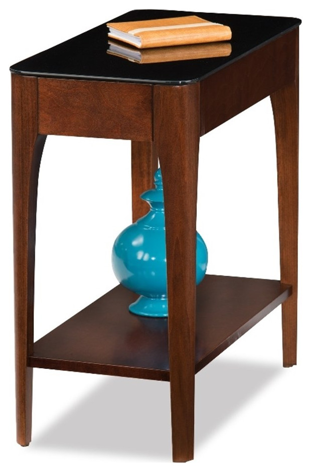 Catania Glass Top Wood Narrow End Table in Chestnut Oak Finish ...