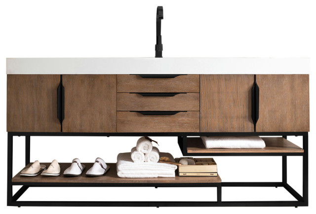 Columbia 72" Single Vanity, Latte Oak, Matte Black, Glossy White ...