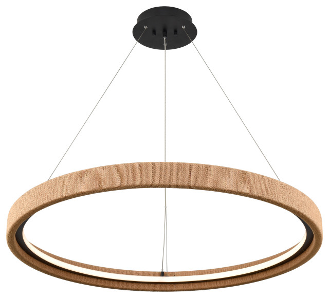 81726/Led Hugo 36'' Wide Integrated LED Pendant, Matte Black With Beige ...