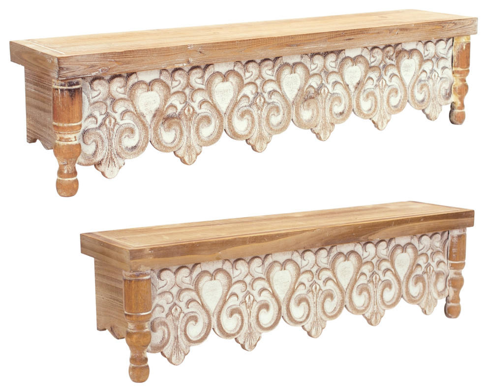 Wooden Floating Wall Shelf, 2-Piece Set - French Country - Display And ...