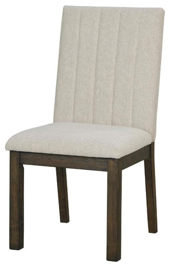 Set of 2 Beige Upholstered Dining Chairs, 19" with Channel Stitching ...