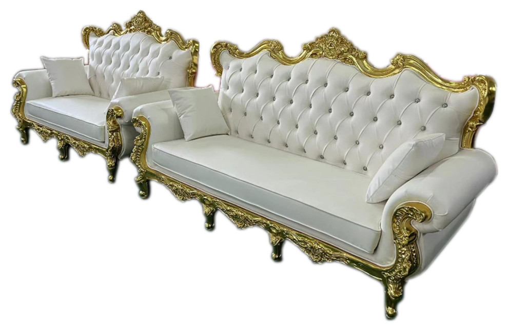 Infinity Gold and White Tufted Sofa and Loveseat Set - Victorian ...