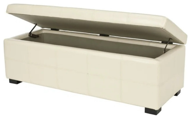 Modern Cream Storage Bench with Large Design and Faux Leather ...